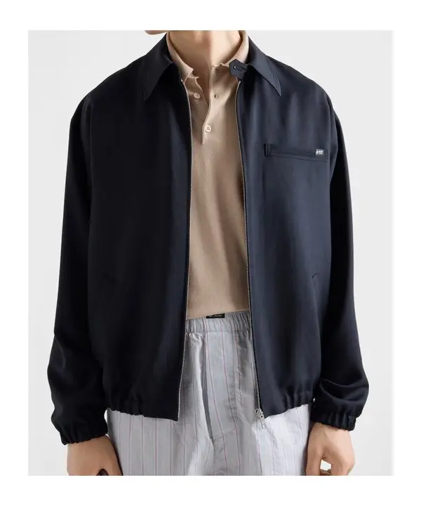 Prada Zip-Up Blouson Jacket In Navy Blue - 25% Off | Editorialist